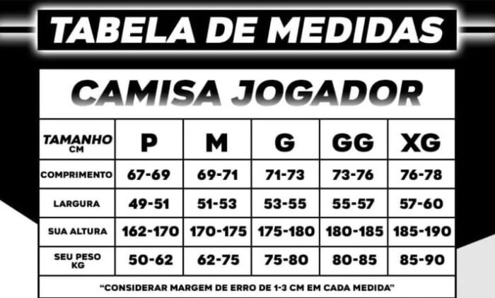 Tabela de tamanho - Shop Gazetinha